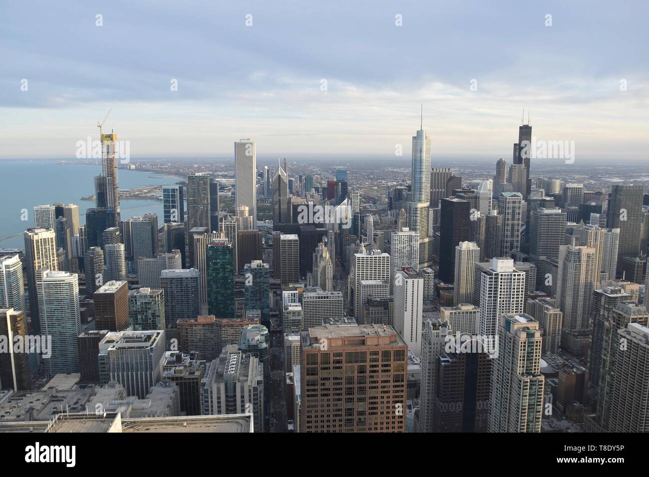 View of the Chicago skyline seen from the 360 Chicago observation deck ...