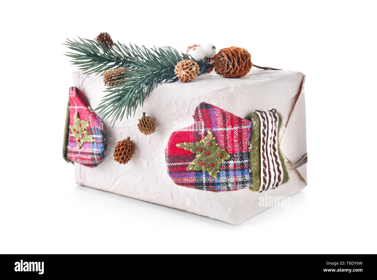 Beautiful Christmas gift box on white background Stock Photo - Alamy