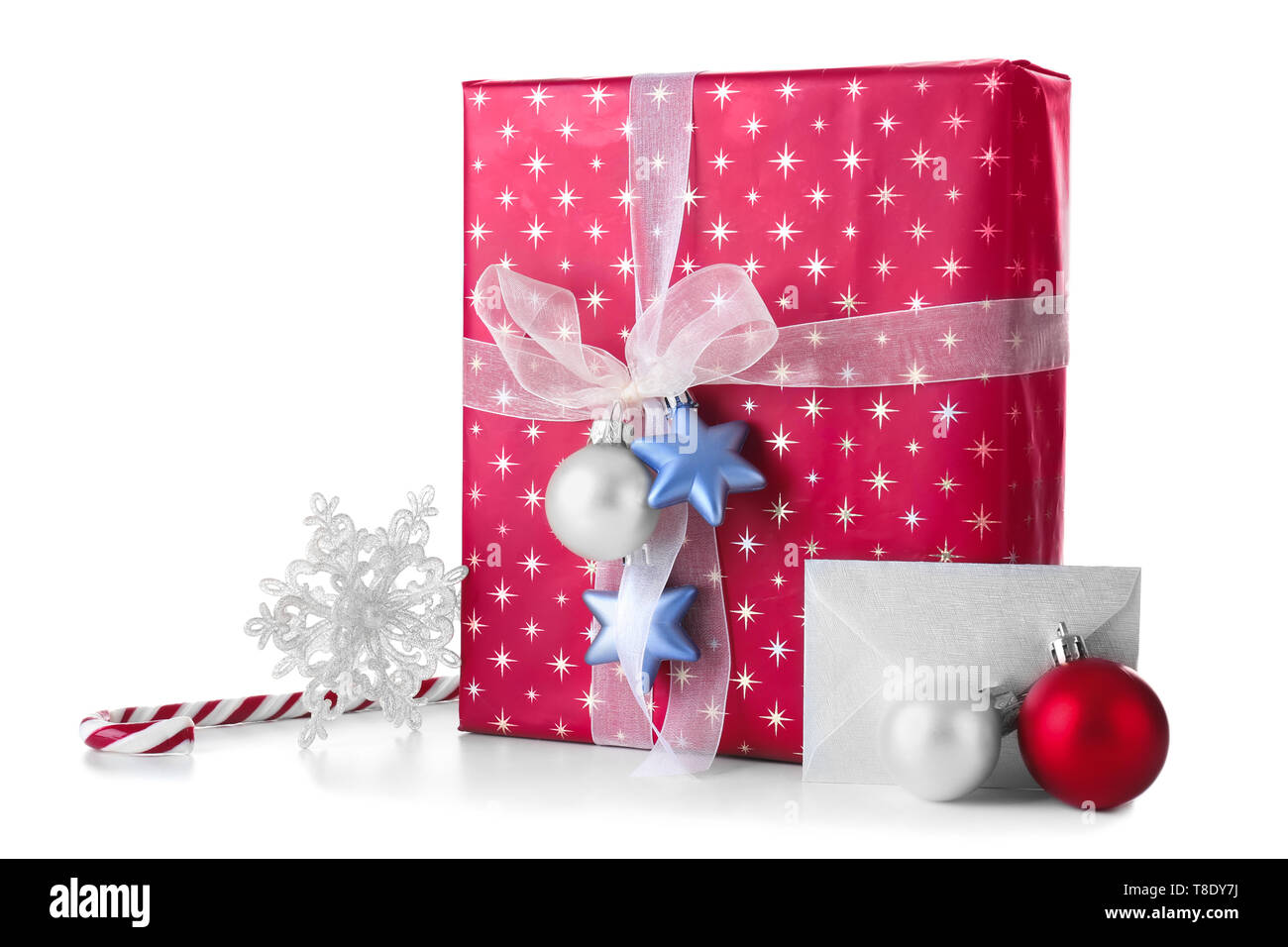 Beautiful Christmas gift box on white background Stock Photo - Alamy