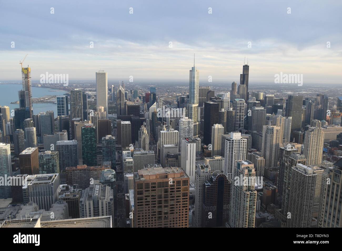 View of the Chicago skyline seen from the 360 Chicago observation deck ...