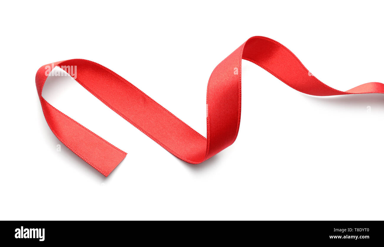 Curled red ribbon on white background Stock Photo - Alamy