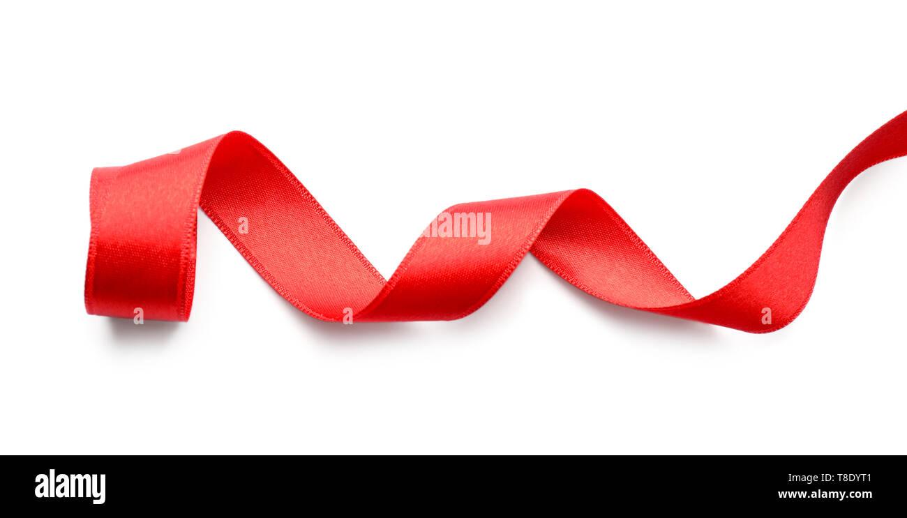 Curled red ribbon on white background Stock Photo - Alamy