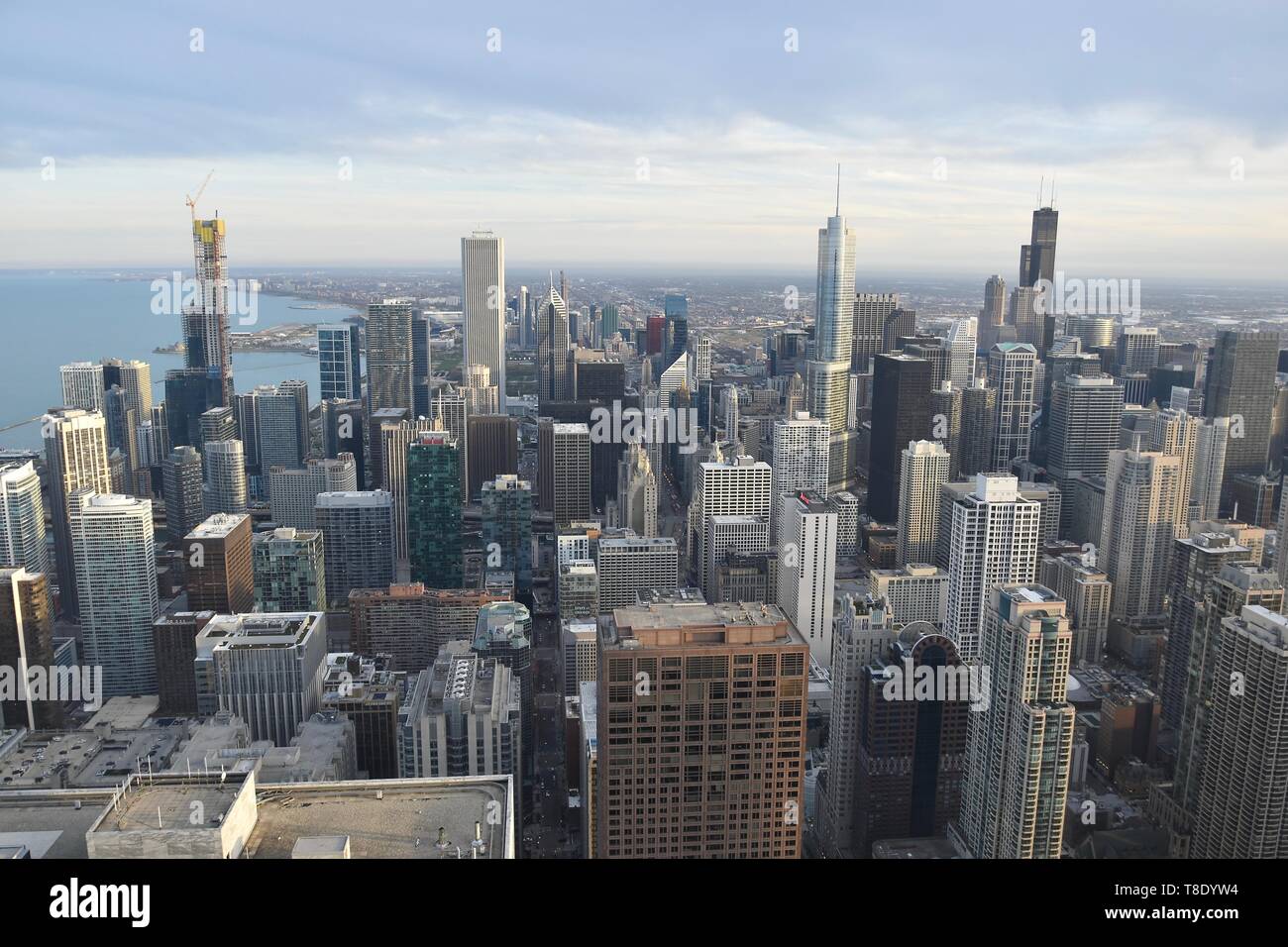 View of the Chicago skyline seen from the 360 Chicago observation deck ...