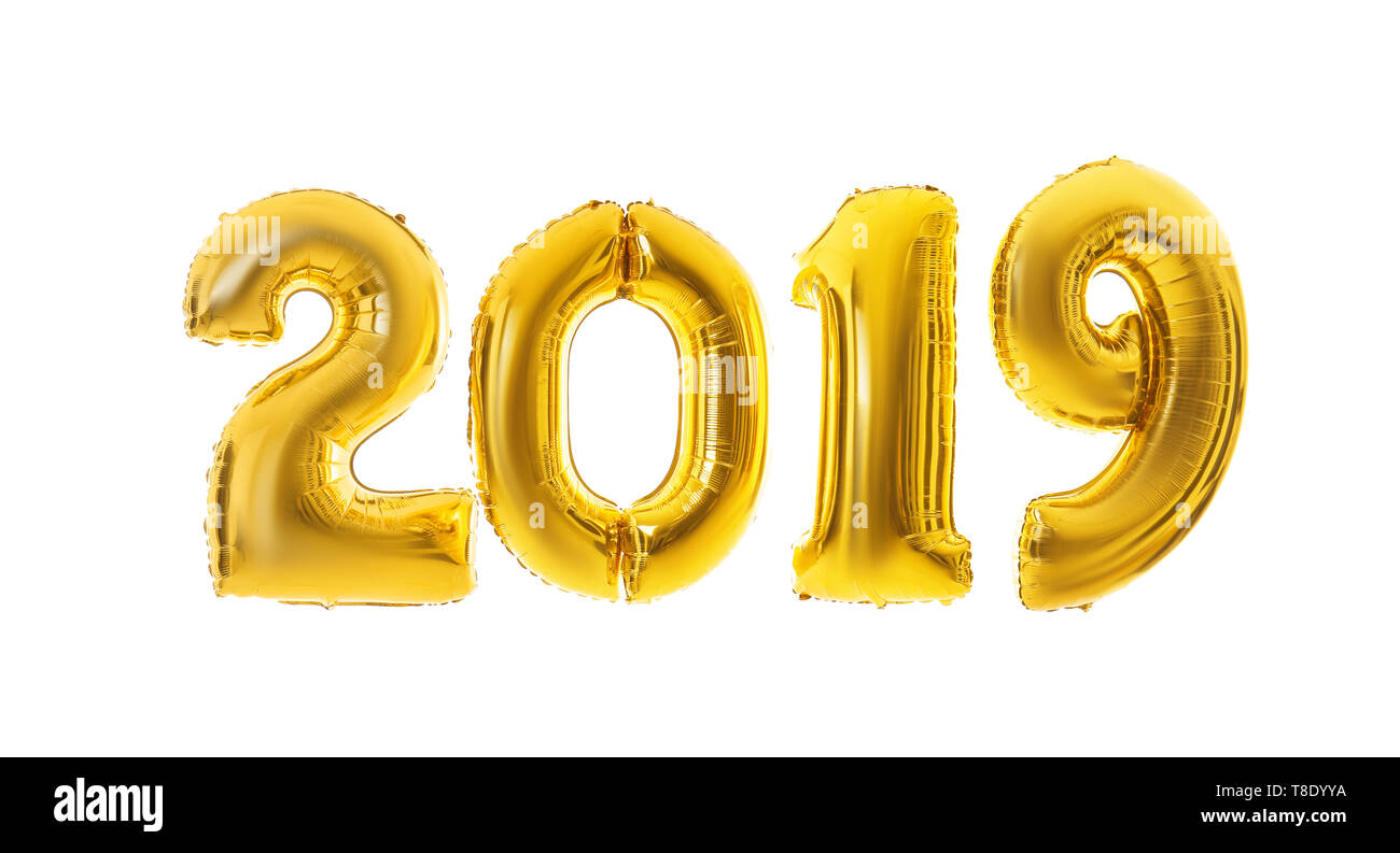 Year 2019 made of golden balloons on white background Stock Photo - Alamy