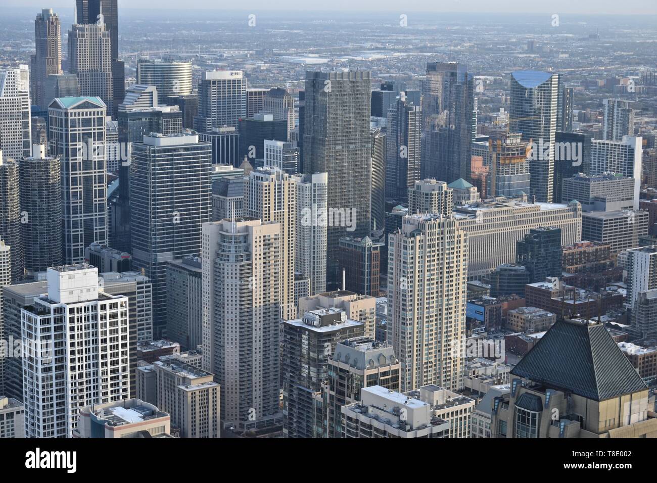 View of the Chicago skyline seen from the 360 Chicago observation deck ...
