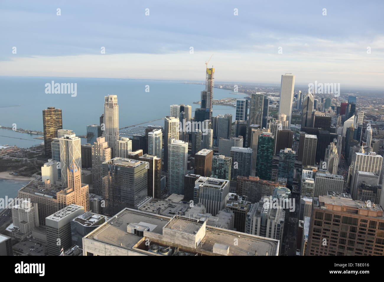 View of the Chicago skyline seen from the 360 Chicago observation deck ...