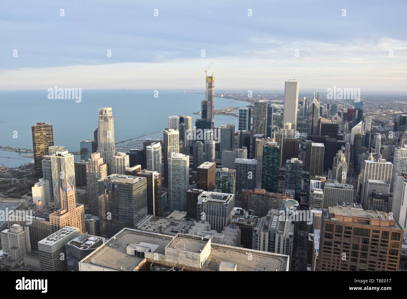 View of the Chicago skyline seen from the 360 Chicago observation deck ...