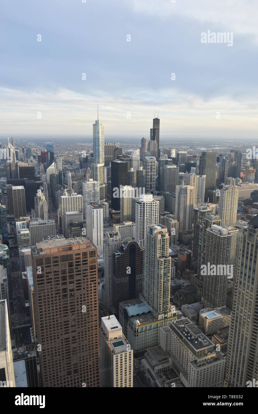 View of the Chicago skyline seen from the 360 Chicago observation deck ...