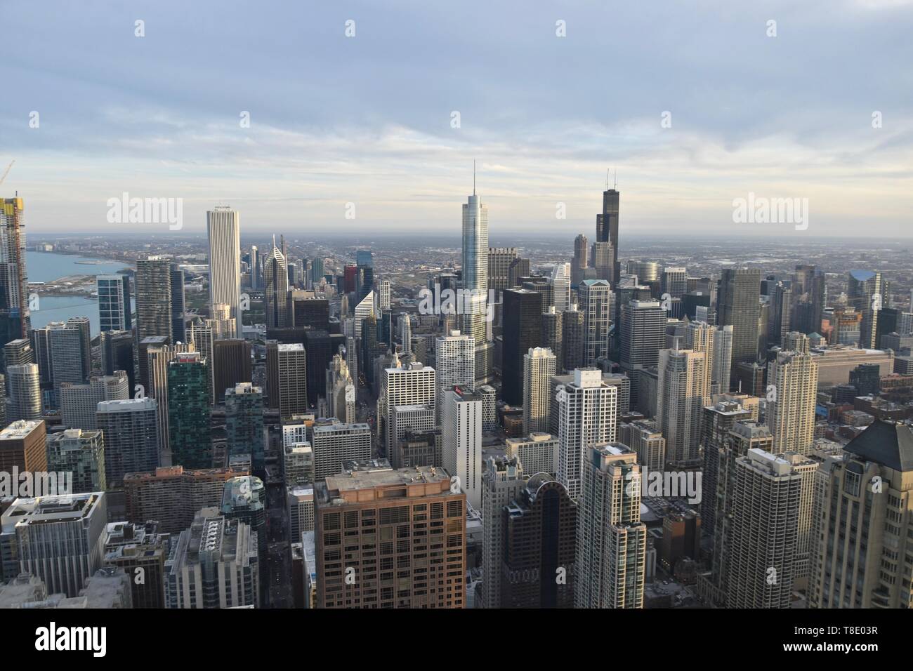 View of the Chicago skyline seen from the 360 Chicago observation deck ...