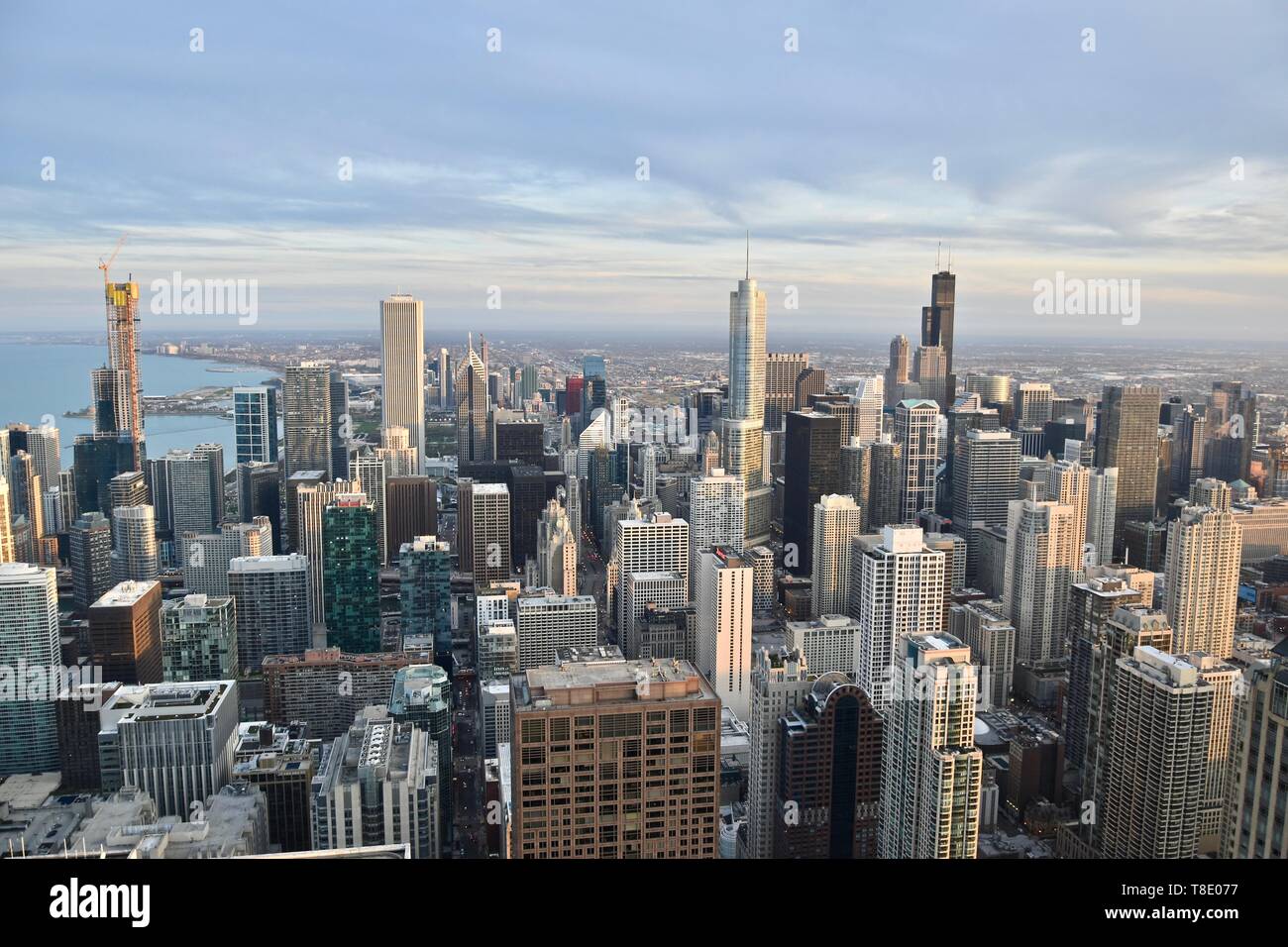 View of the Chicago skyline seen from the 360 Chicago observation deck ...