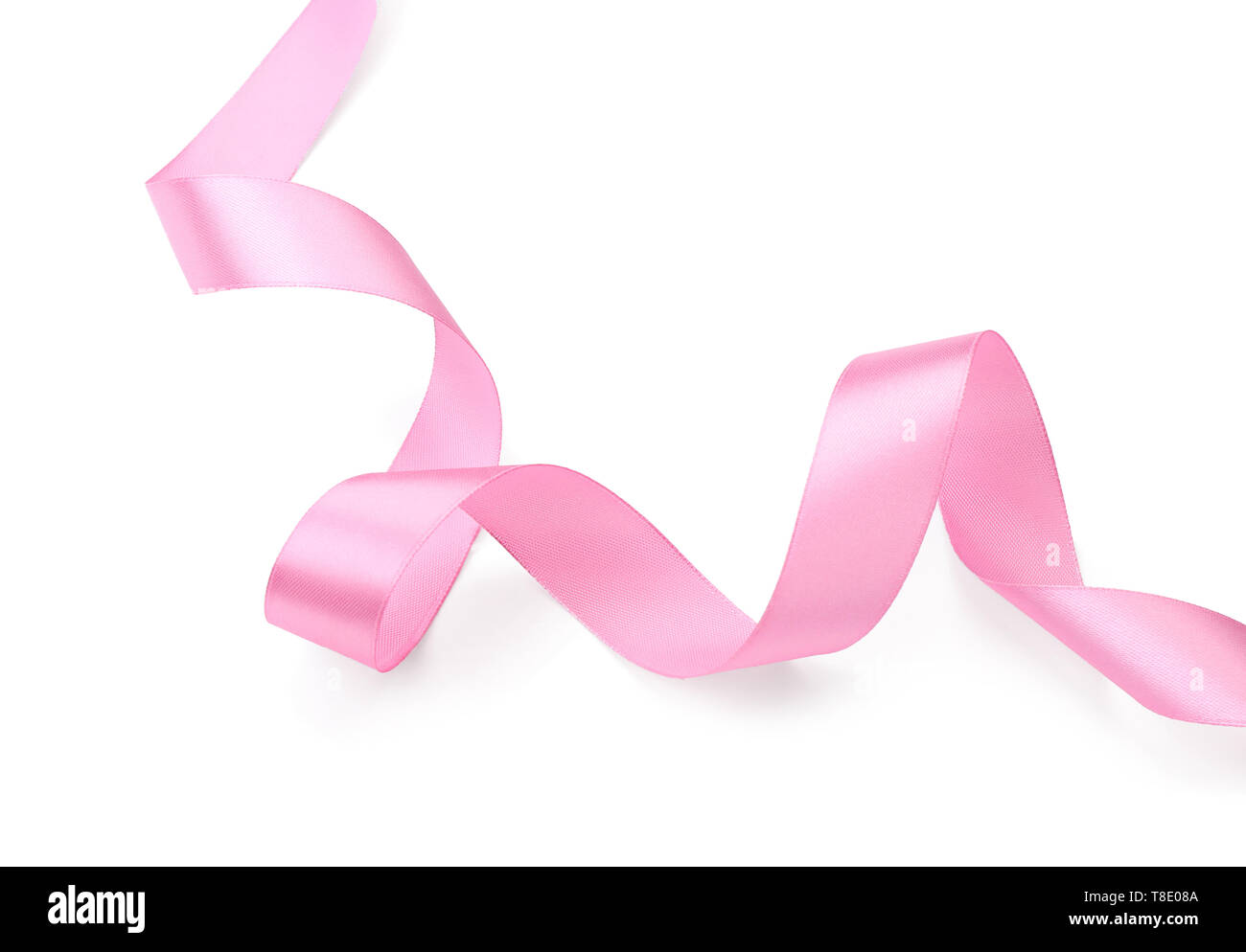 Curled pink ribbon on white background Stock Photo - Alamy