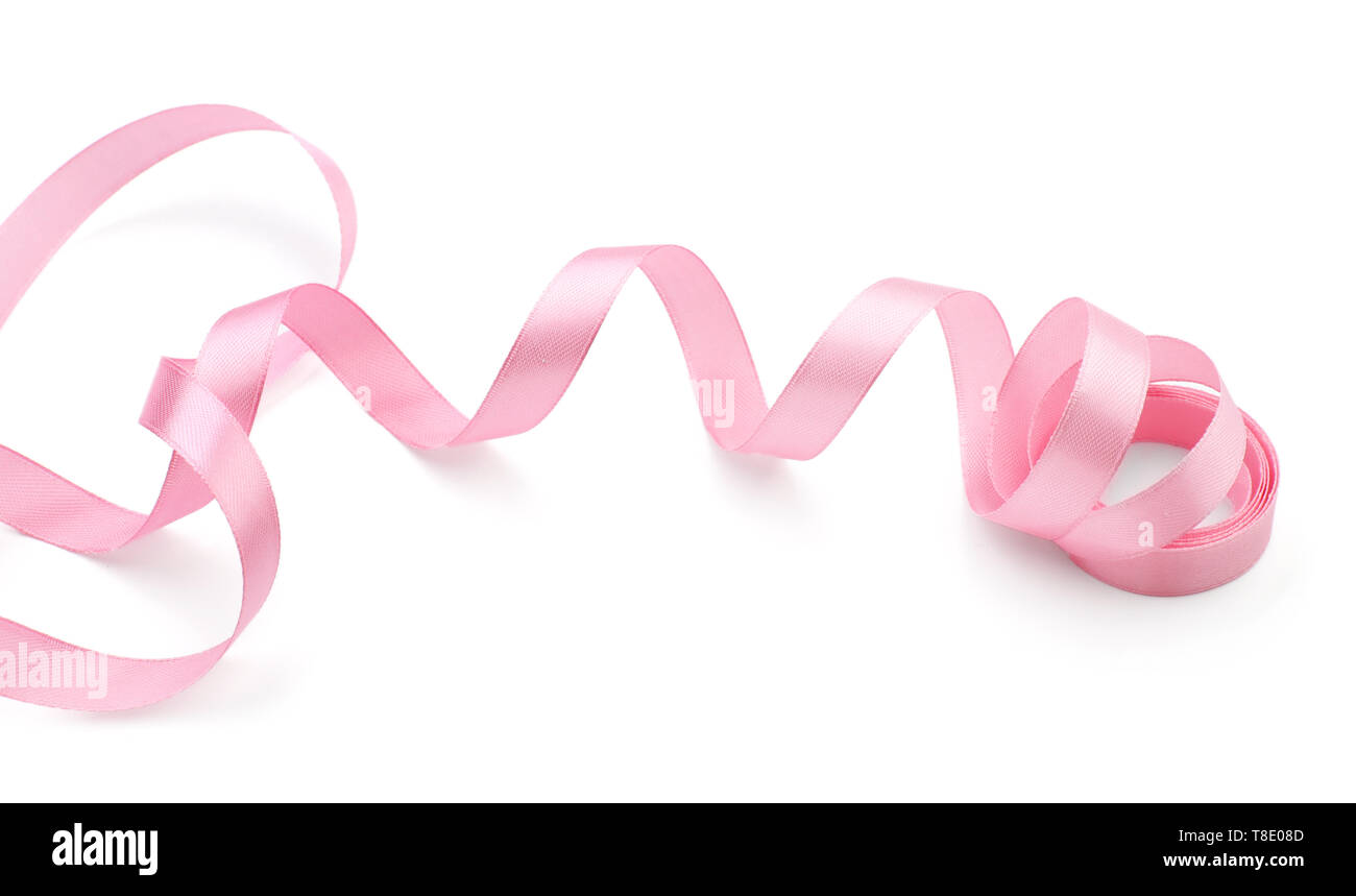 Curled pink ribbon on white background Stock Photo - Alamy