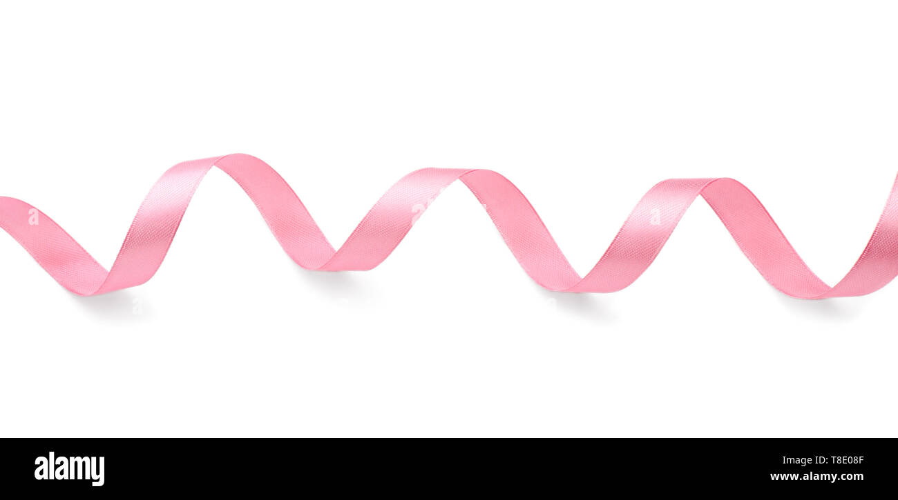 Curled pink ribbon on white background Stock Photo - Alamy