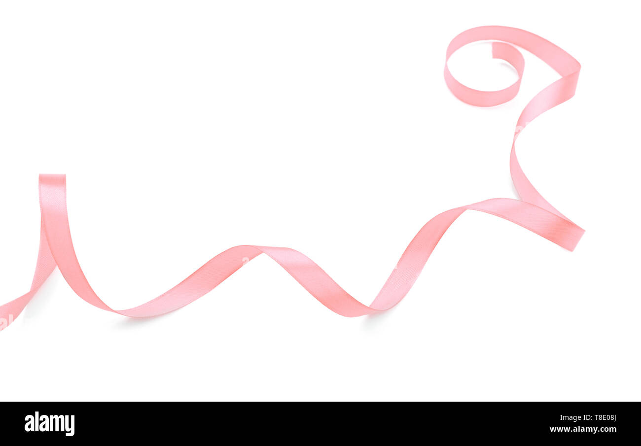 Curled pink ribbon on white background Stock Photo - Alamy