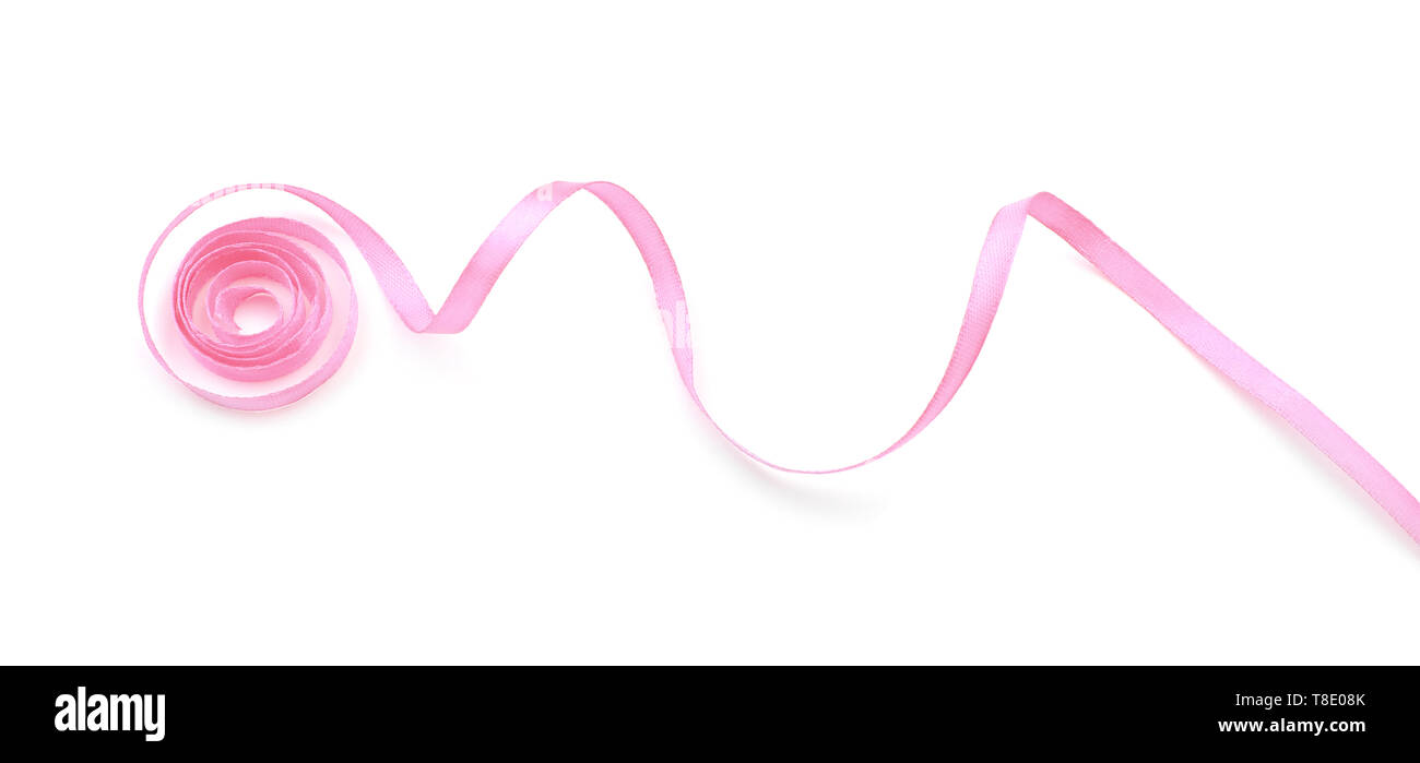 Curled pink ribbon on white background Stock Photo - Alamy