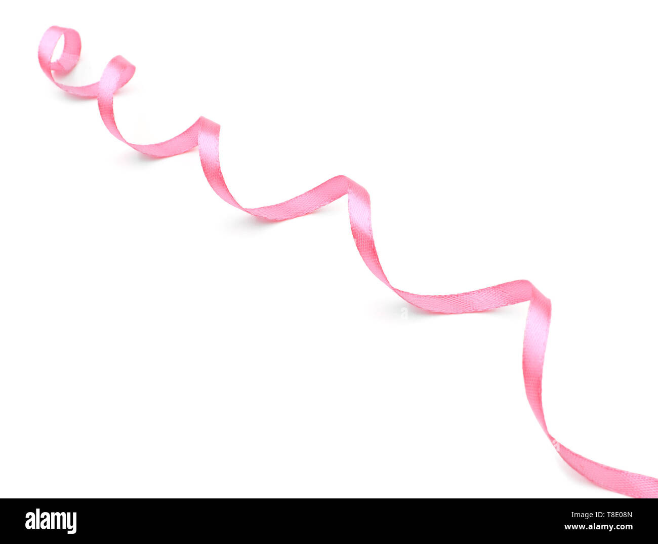 Curled pink ribbon on white background Stock Photo - Alamy