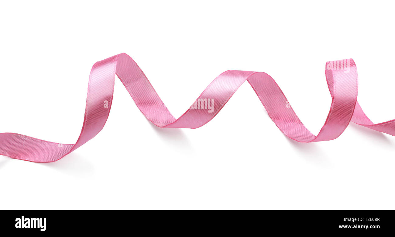 Curled pink ribbon on white background Stock Photo - Alamy