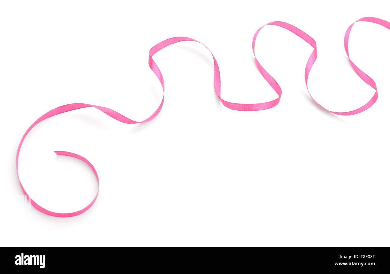 Curled pink ribbon on white background Stock Photo - Alamy