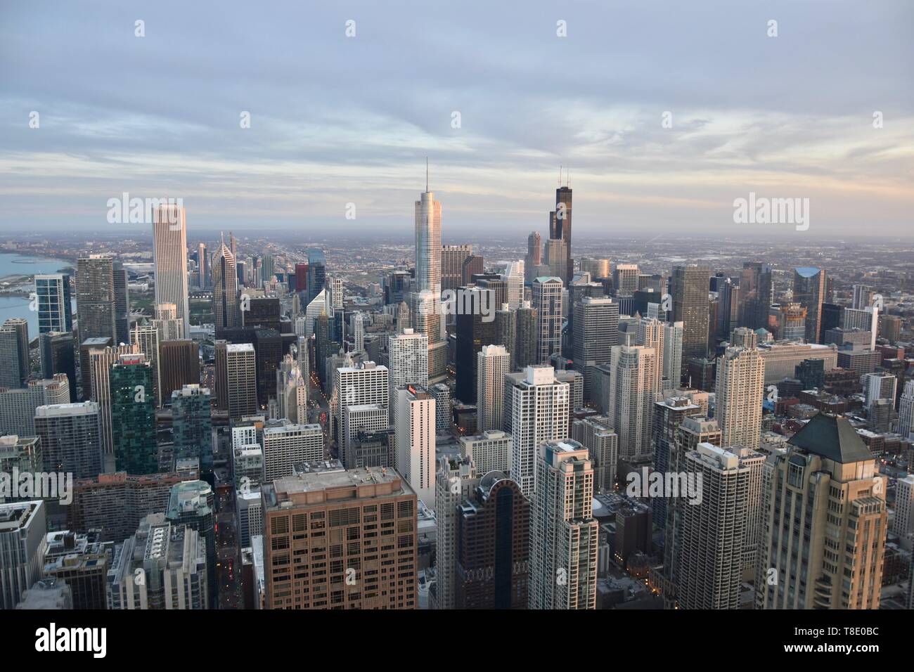 View of the Chicago skyline seen from the 360 Chicago observation deck ...