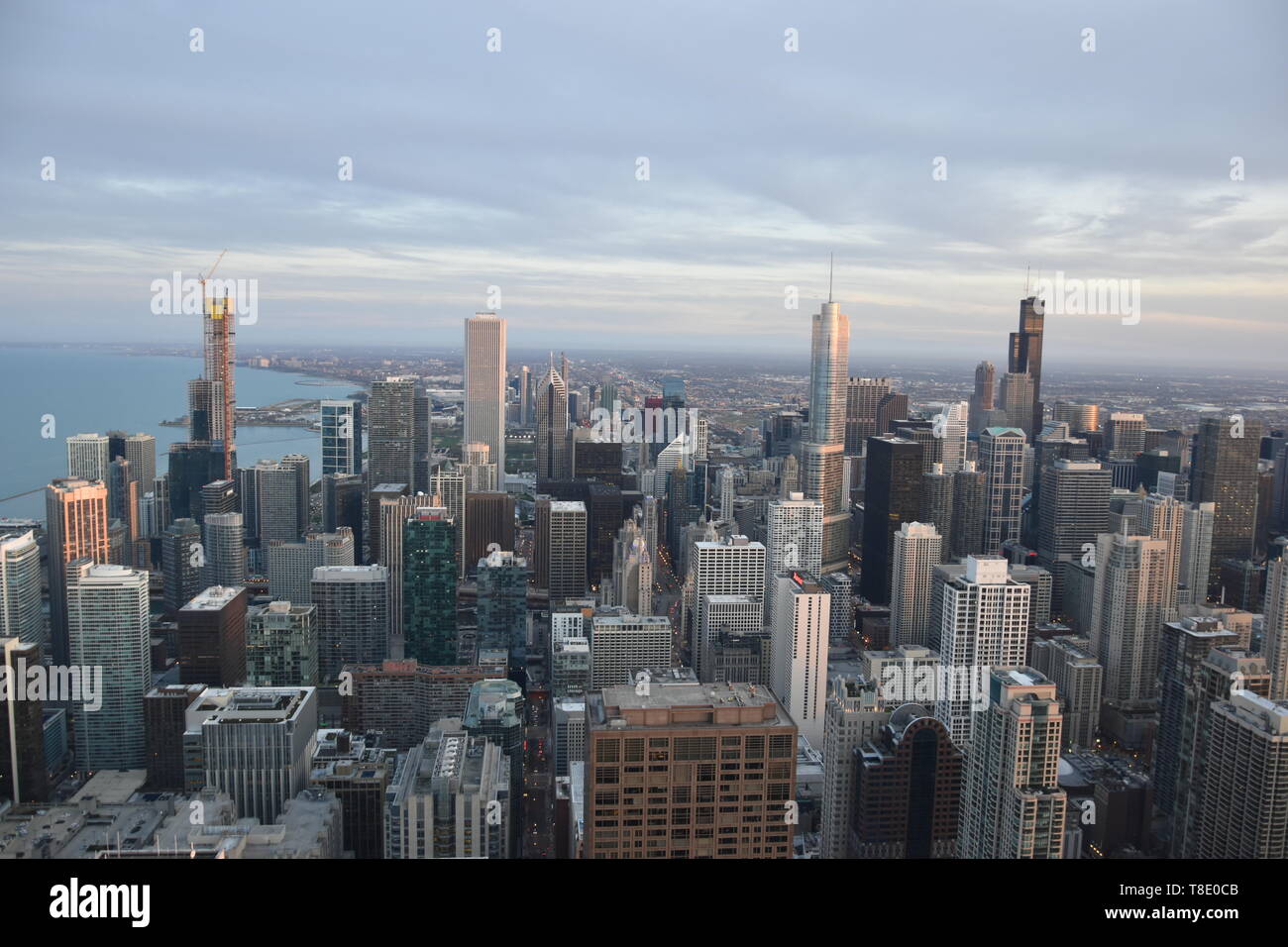 View of the Chicago skyline seen from the 360 Chicago observation deck ...