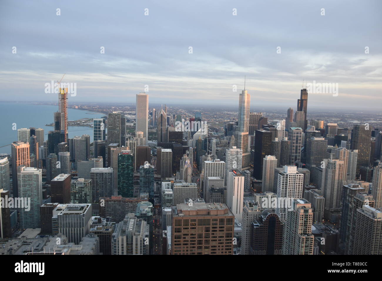 View of the Chicago skyline seen from the 360 Chicago observation deck ...