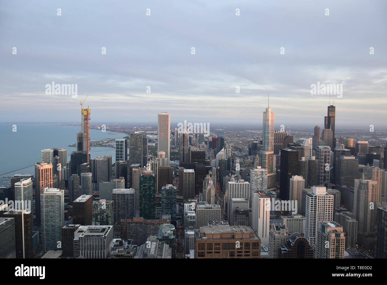 View of the Chicago skyline seen from the 360 Chicago observation deck ...