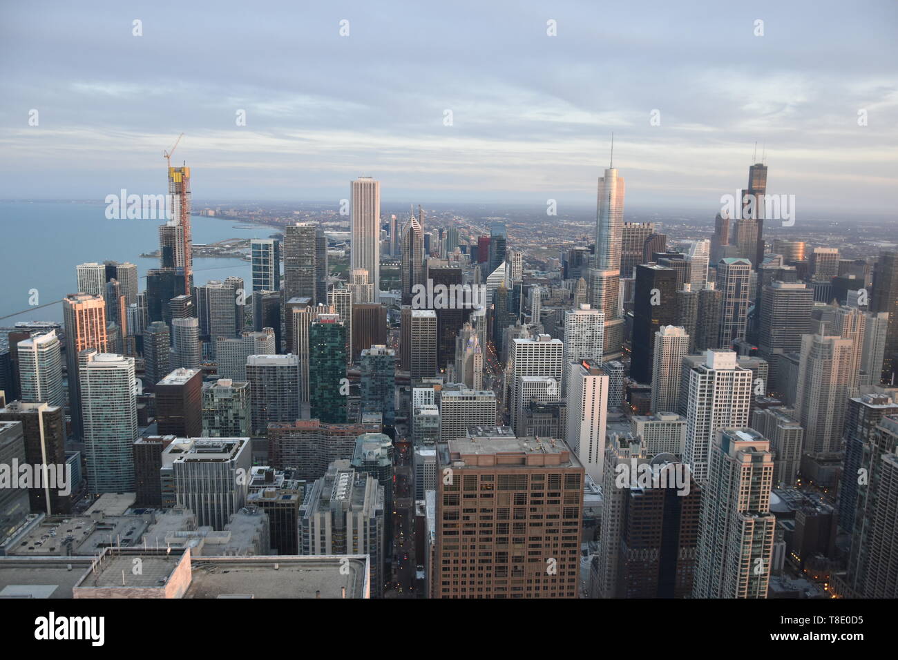 View of the Chicago skyline seen from the 360 Chicago observation deck ...