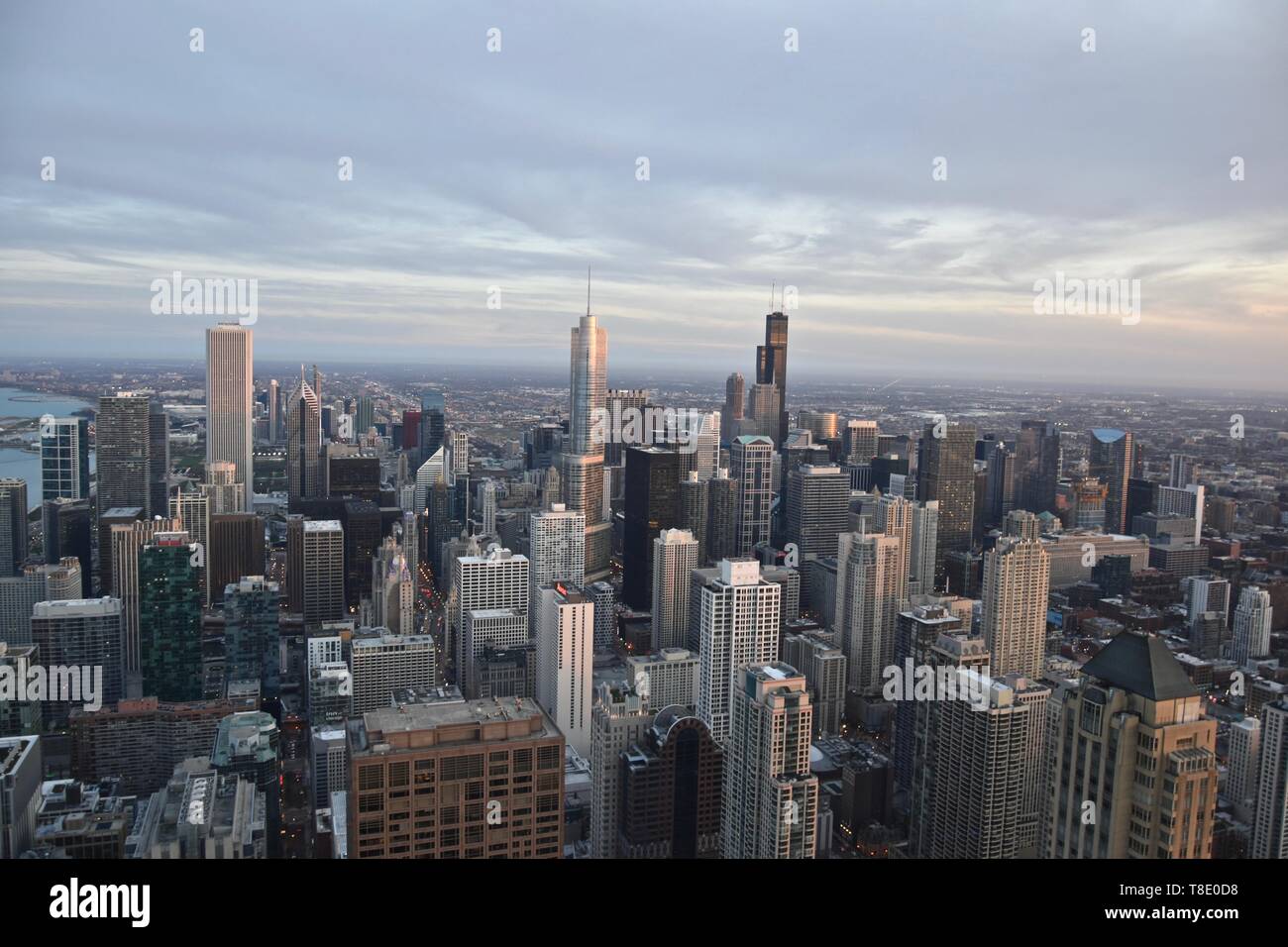 View of the Chicago skyline seen from the 360 Chicago observation deck ...