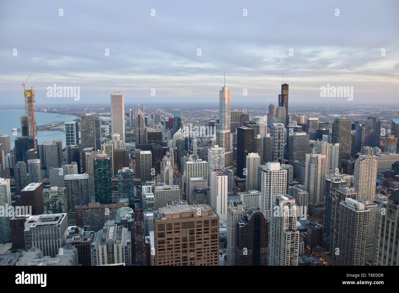 View of the Chicago skyline seen from the 360 Chicago observation deck ...