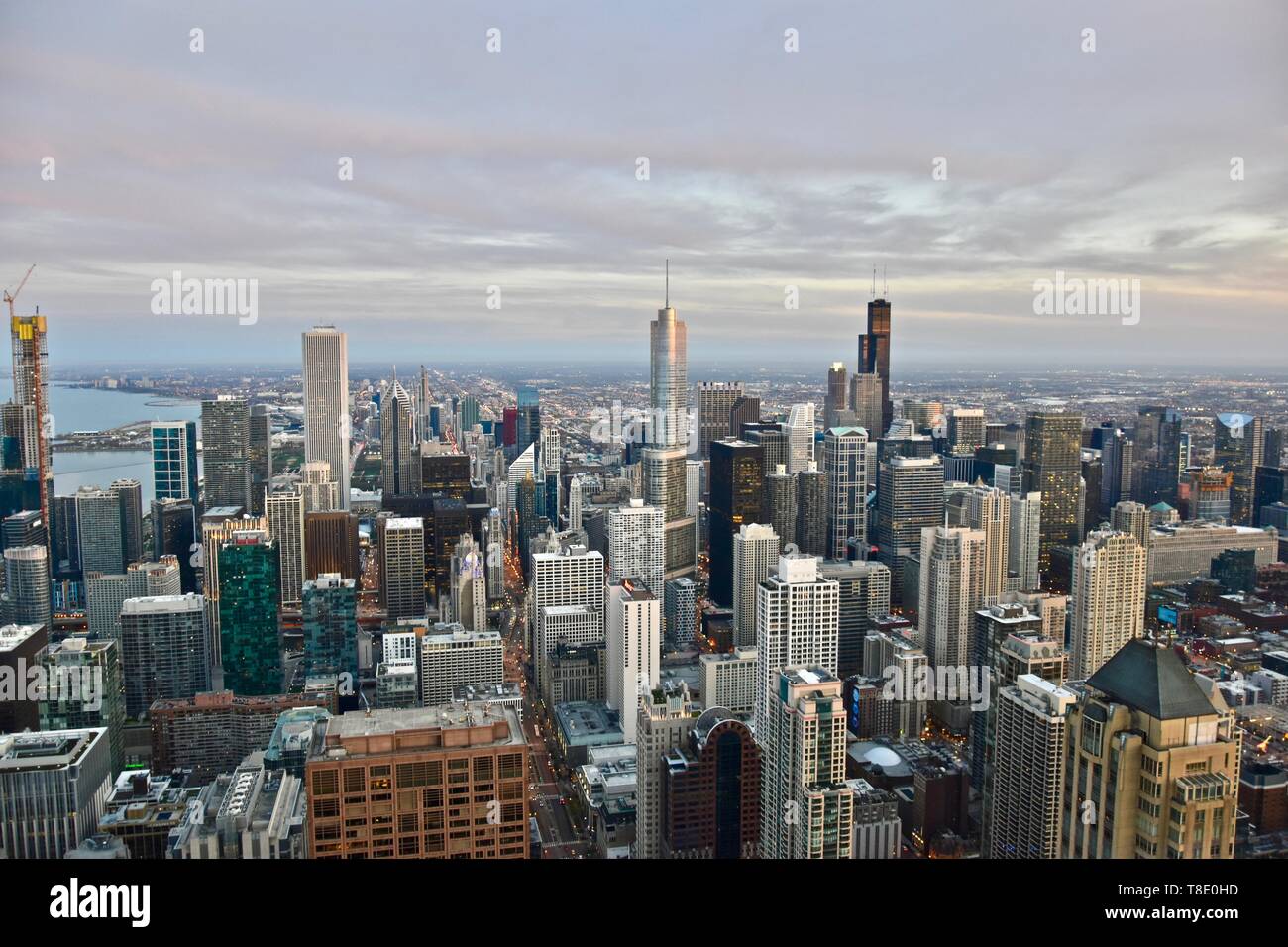 View of the Chicago skyline seen from the 360 Chicago observation deck ...