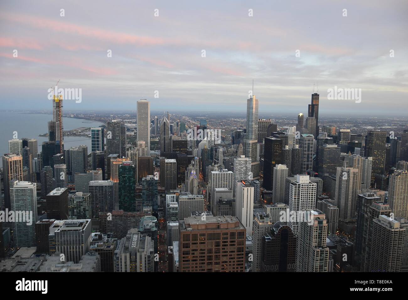 View of the Chicago skyline seen from the 360 Chicago observation deck ...