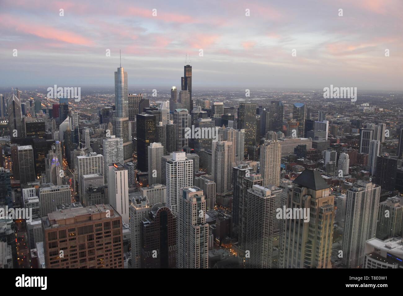 View of the Chicago skyline seen from the 360 Chicago observation deck ...
