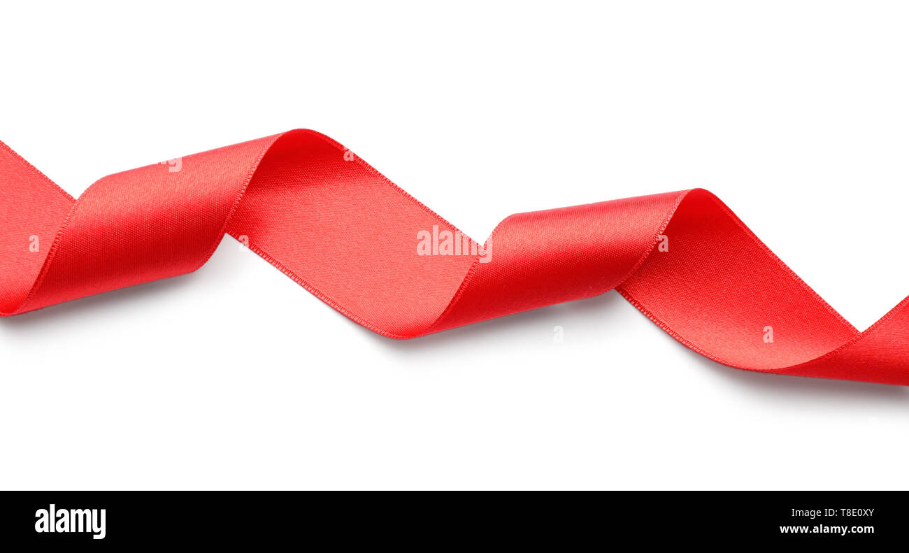 Curled red ribbon on white background Stock Photo - Alamy