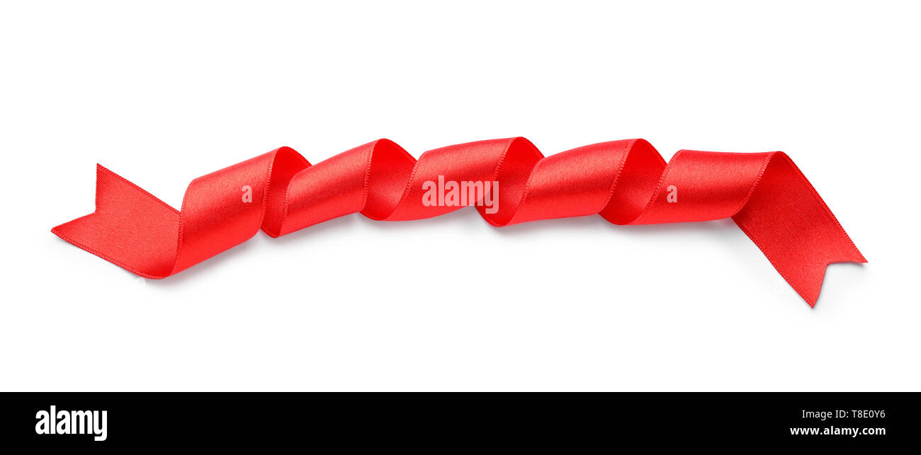Curled red ribbon on white background Stock Photo - Alamy