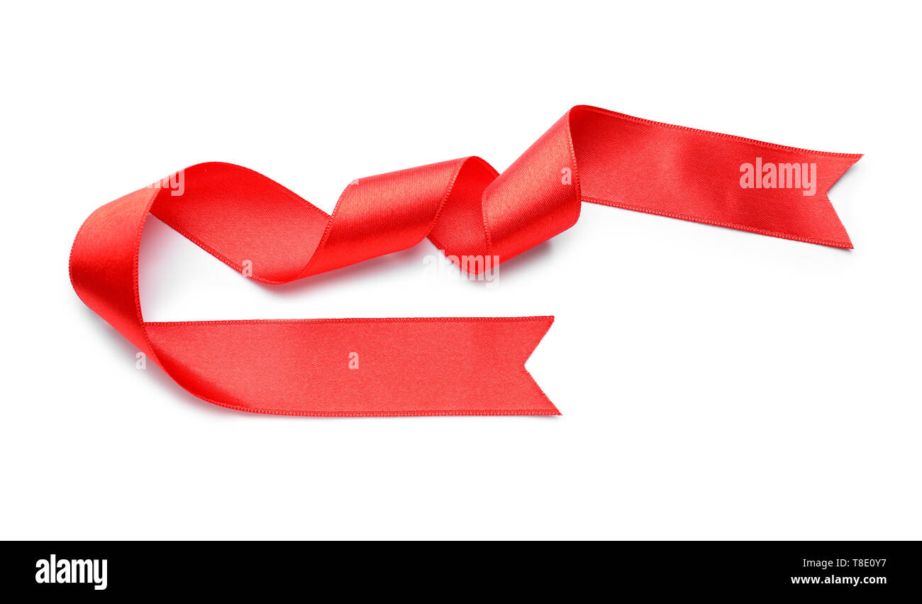 Curled red ribbon on white background Stock Photo - Alamy