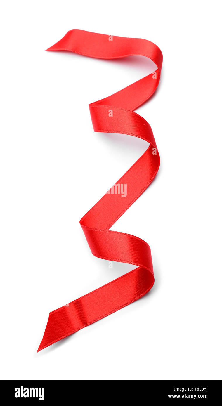 Curled red ribbon on white background Stock Photo - Alamy
