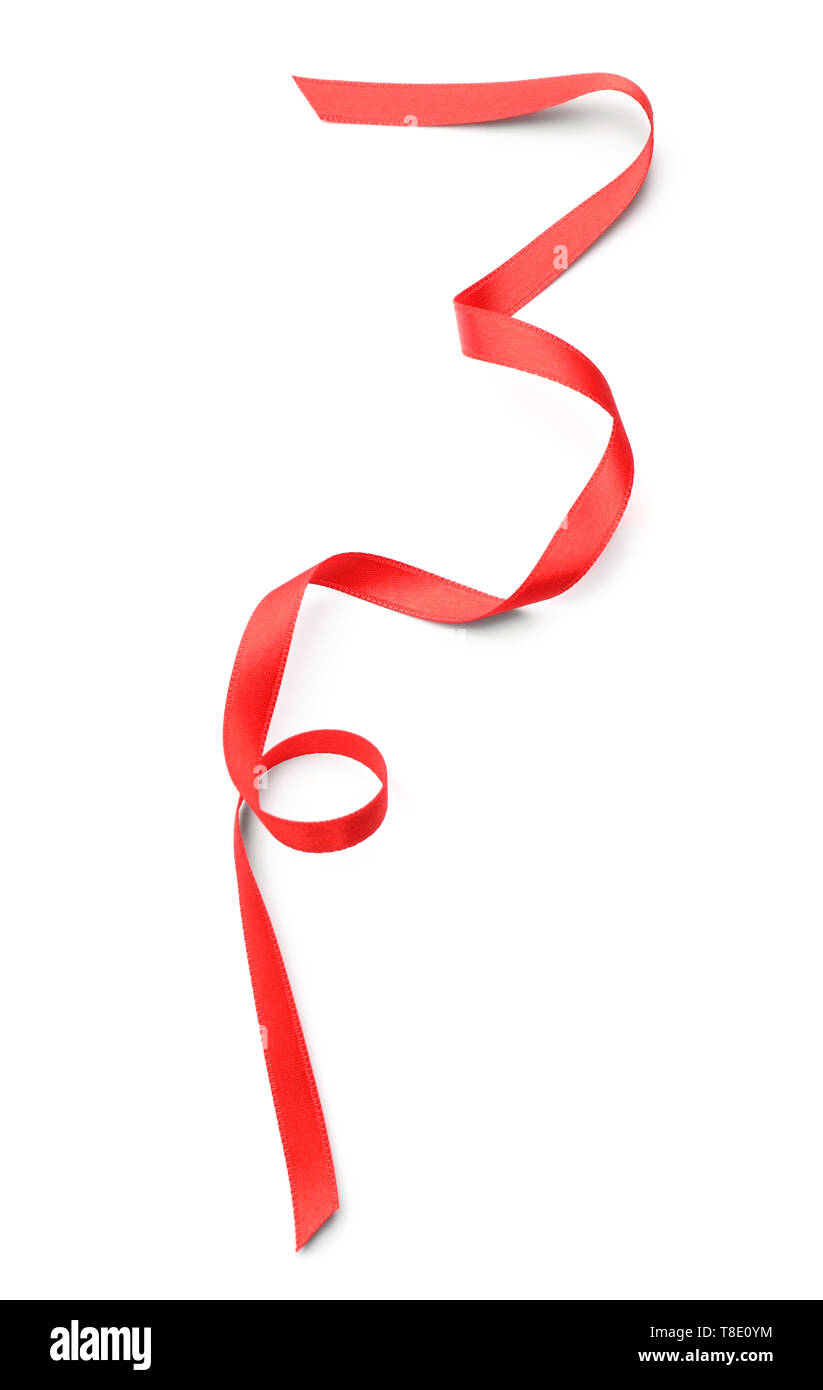 Curled red ribbon on white background Stock Photo - Alamy