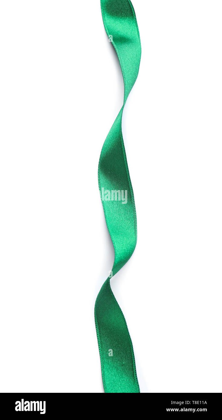 Green satin ribbon on white background Stock Photo - Alamy