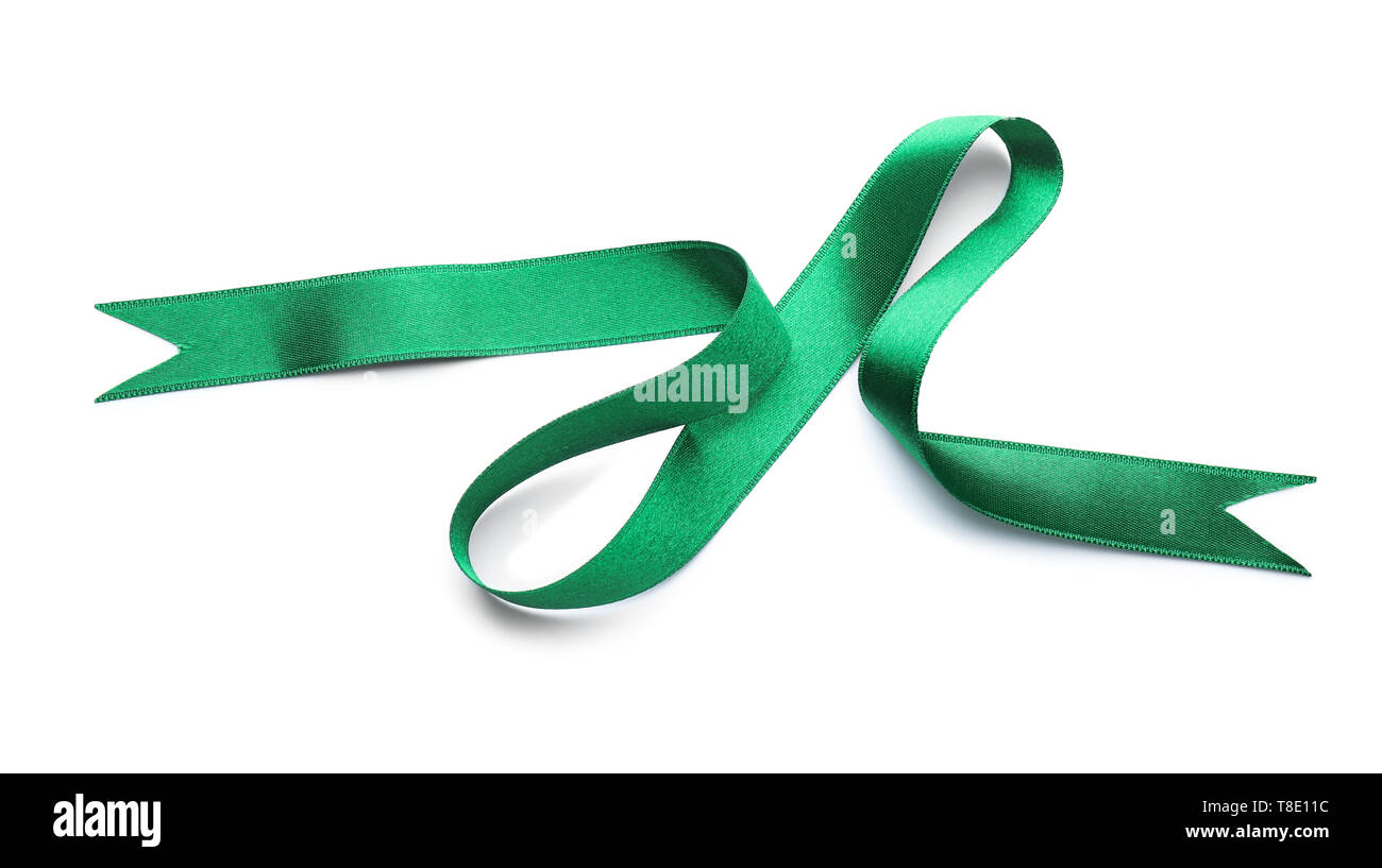 Green satin ribbon on white background Stock Photo - Alamy