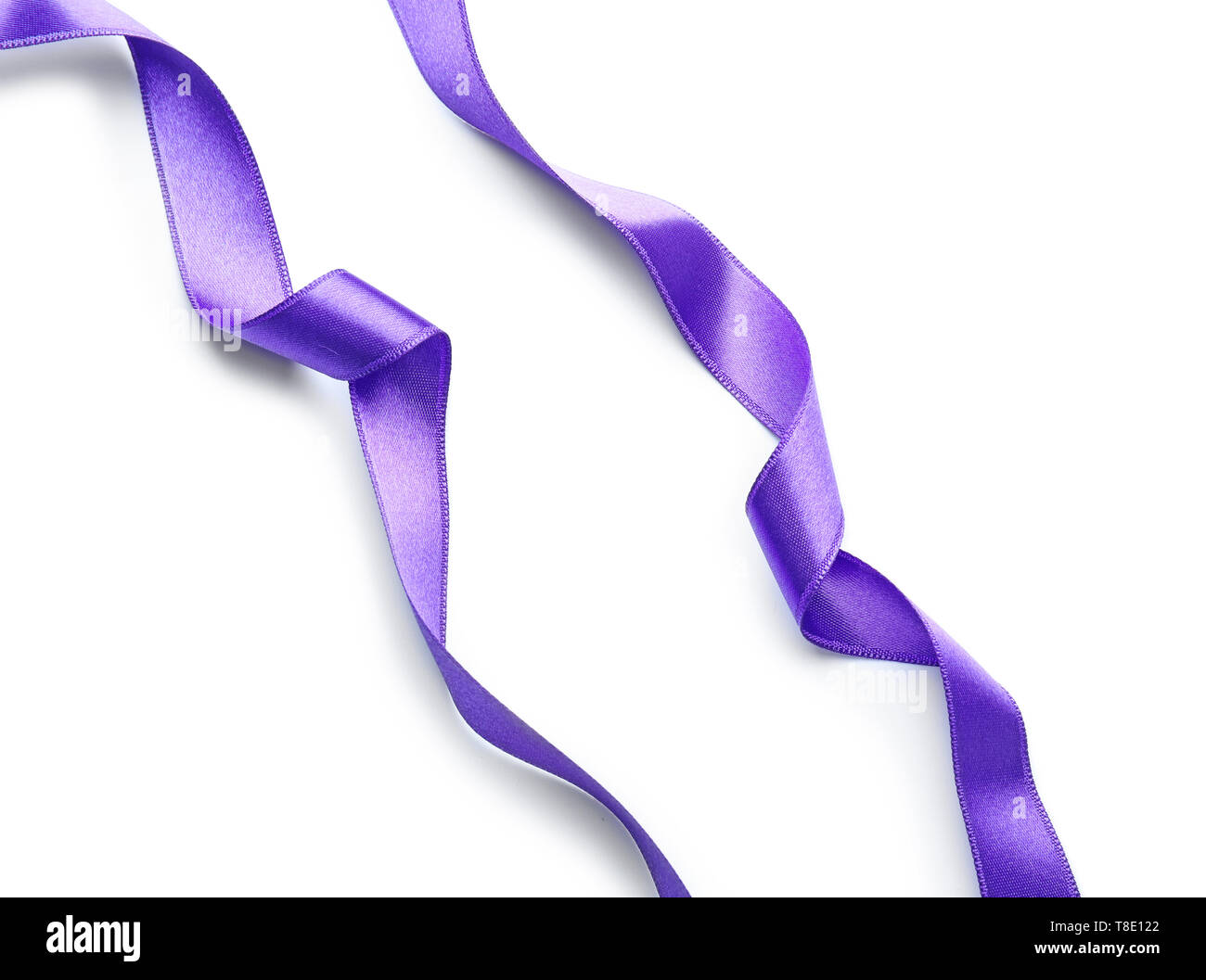 Purple satin ribbons on white background Stock Photo - Alamy