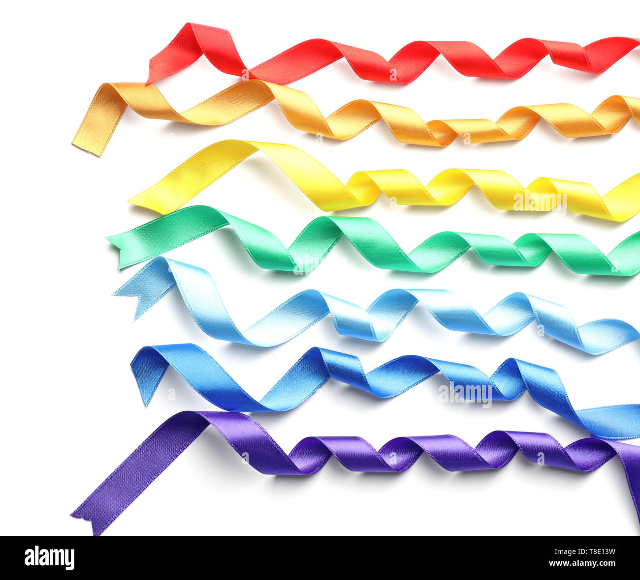 Colorful satin ribbons on white background Stock Photo - Alamy