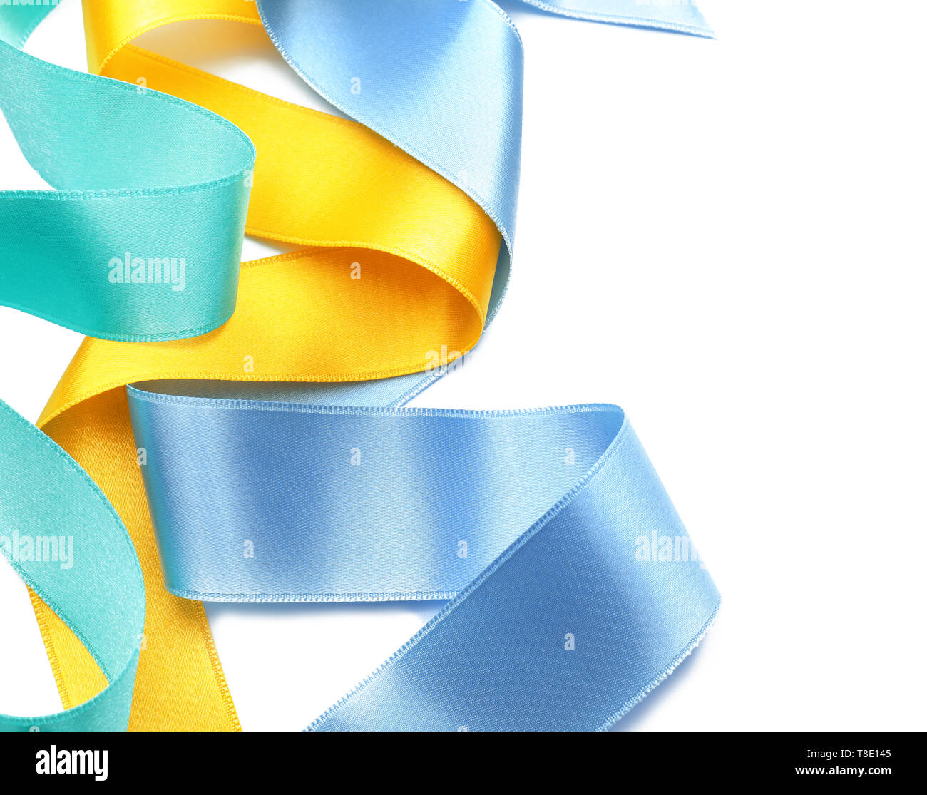 Colorful satin ribbons on white background Stock Photo - Alamy