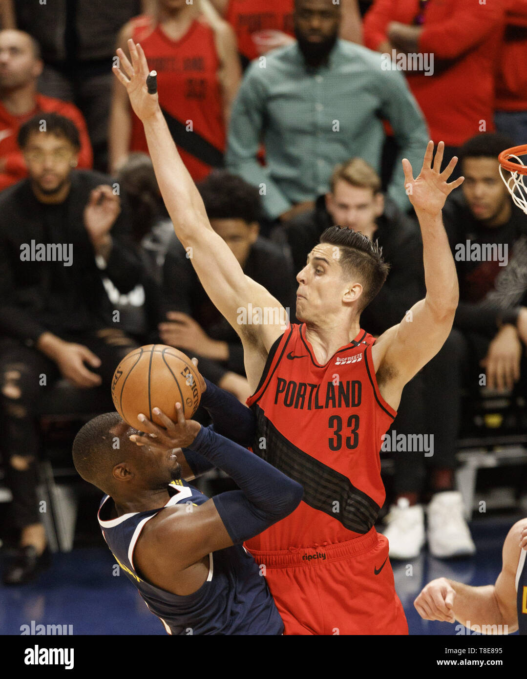 Denver, Colorado, USA. 12th May, 2019. Nuggets PAUL MILSAP, left ...