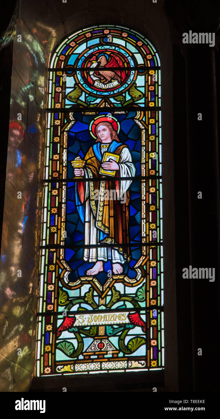 St. John depicted in stained glass at St Catherine church, Hoarwithy ...