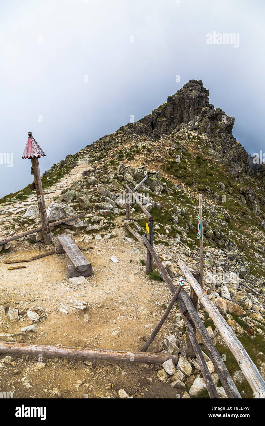 Mountain pass, benches and wooden fences. High Tatras. Slovakia Stock ...