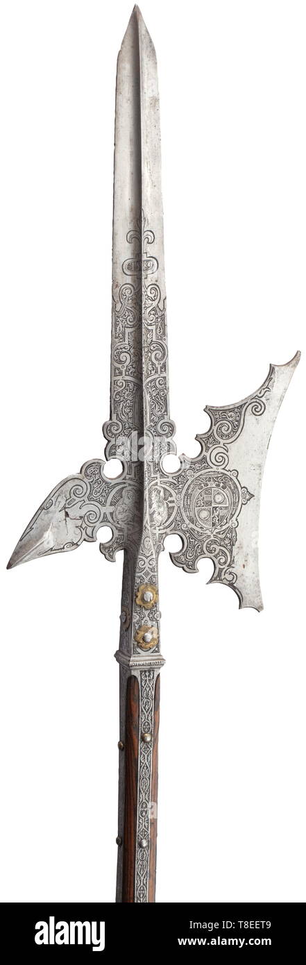 A rare German etched state halberd of the guard of Wolf Dietrich von ...