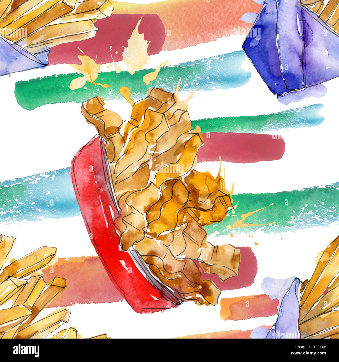 Fast food french fries in a watercolor style set. Watercolor background ...