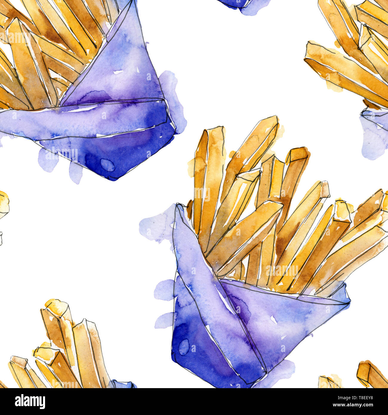Fast food french fries in a watercolor style set. Watercolor background ...