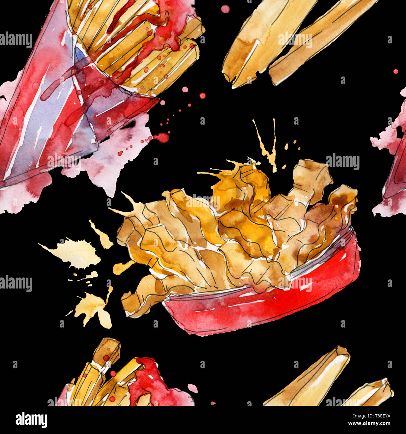 Fast food french fries in a watercolor style set. Watercolor background ...
