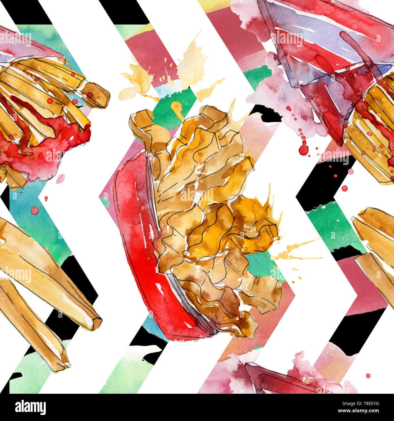 Fast food french fries in a watercolor style set. Watercolor background ...